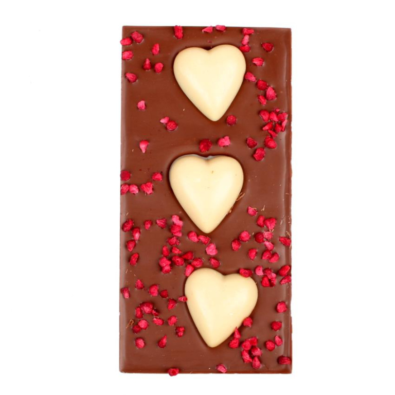 Vrolijke chocolade reep met hartjes - Het Chocoladehuis